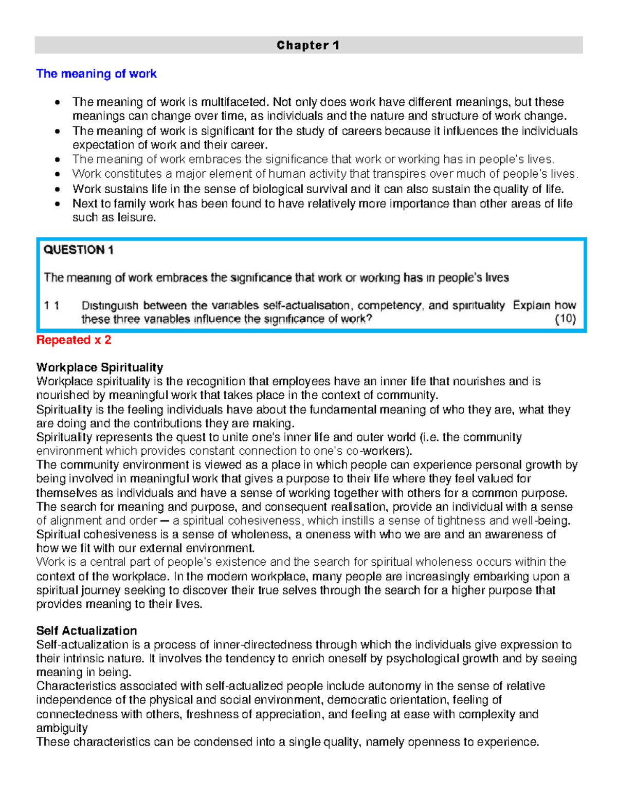Exam-Prep-2 - exam questions - Chapter 1 The meaning of work The ...