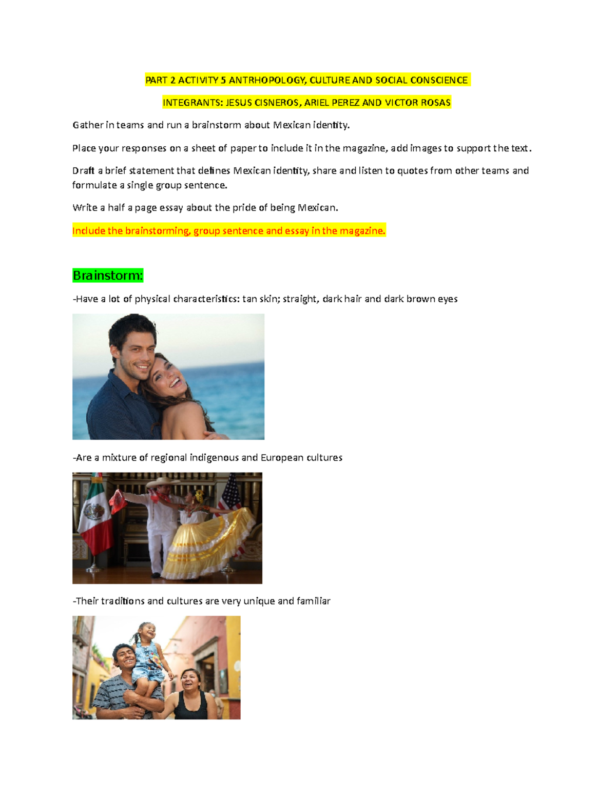 Activity 5 Antrhopology: culture - PART 2 ACTIVITY 5 ANTRHOPOLOGY ...