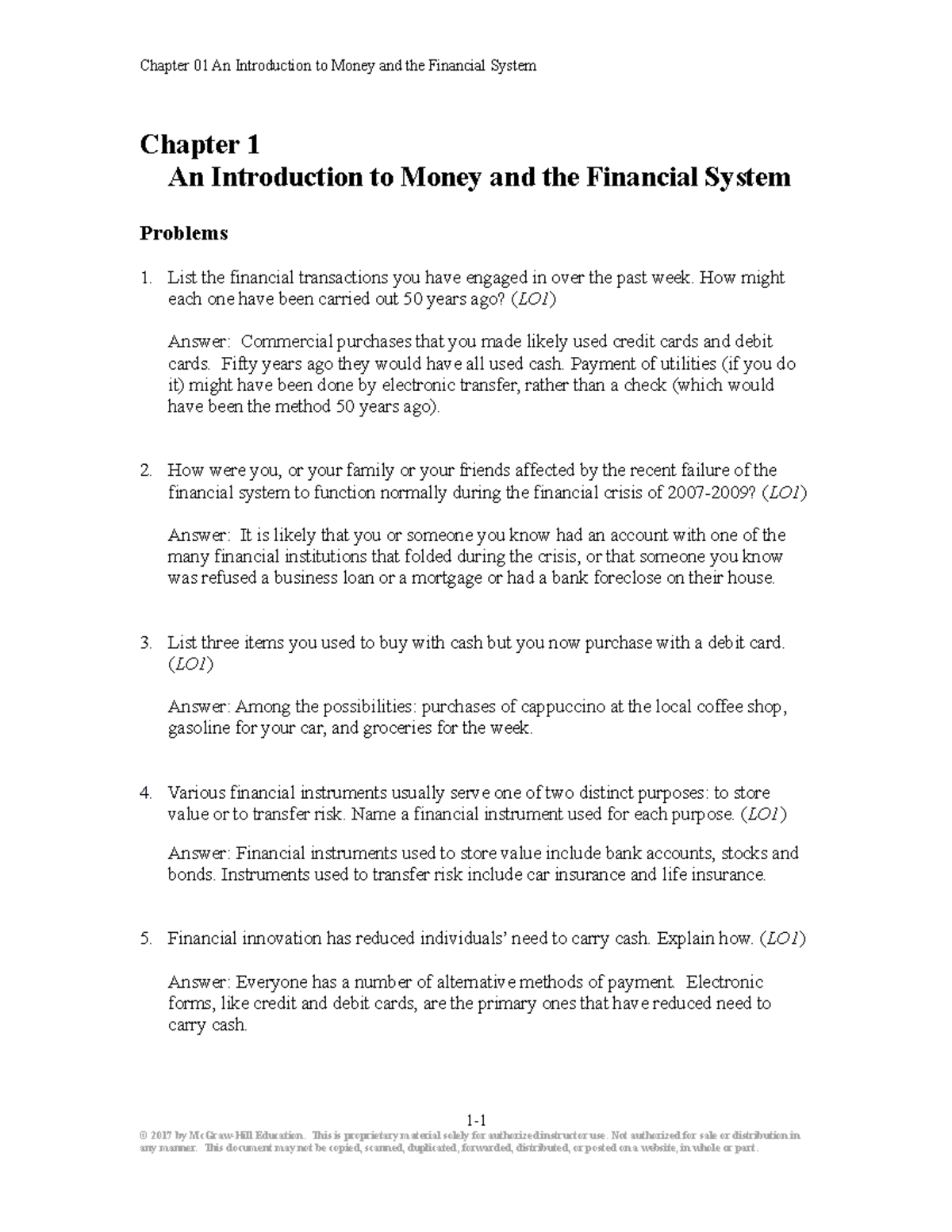 Chapter 01 SM 5e - Chapter 1 An Introduction to Money and the Financial ...