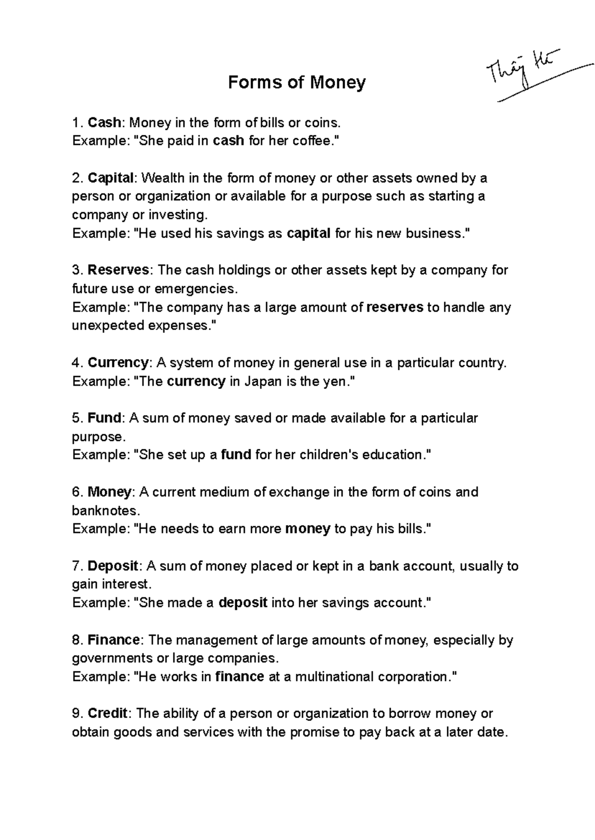 Forms of Money - Forms of Money Cash: Money in the form of bills or ...