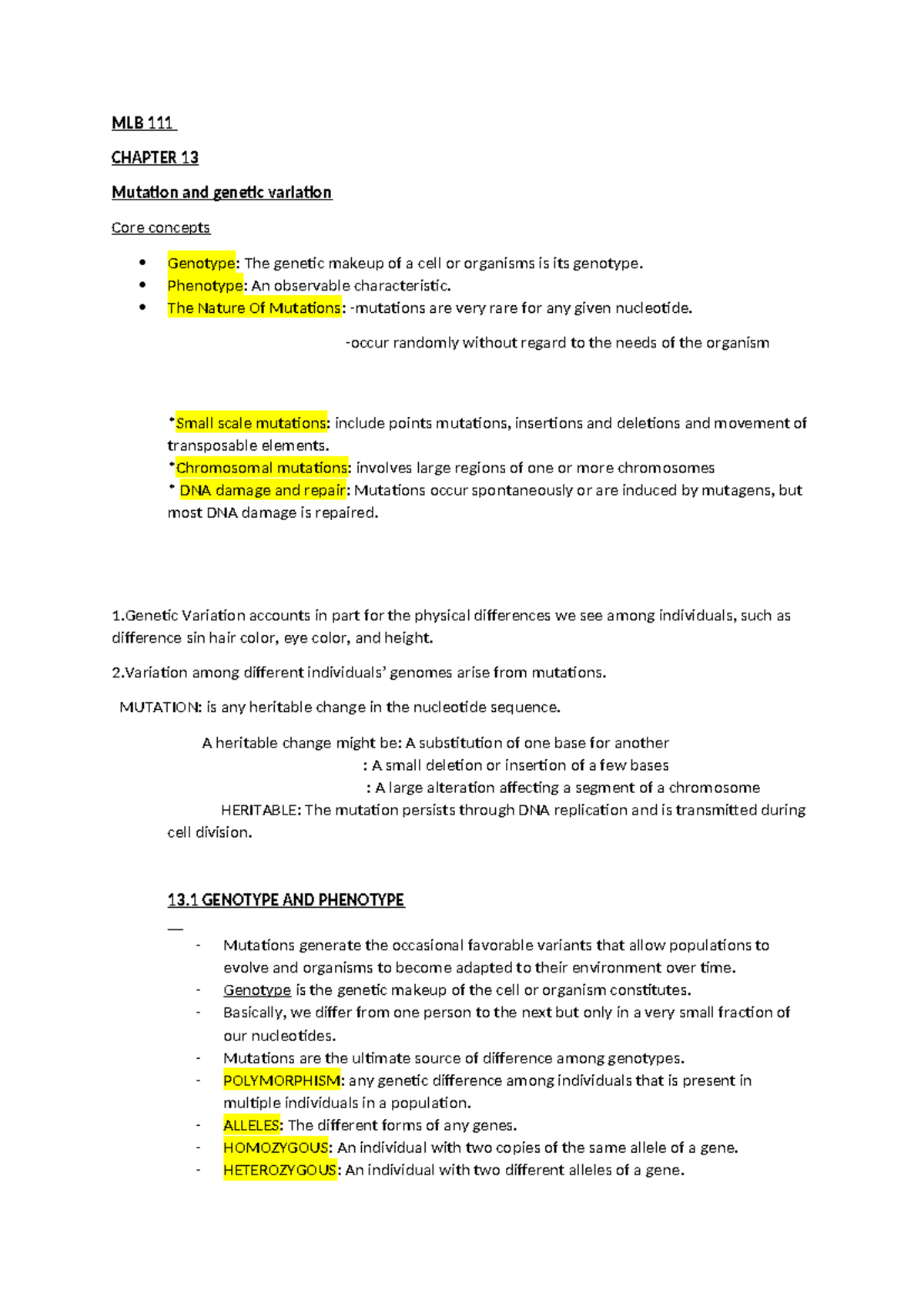 MLB 111 Chapter 13 - Summary Molecular and cell biology - MLB 111 ...