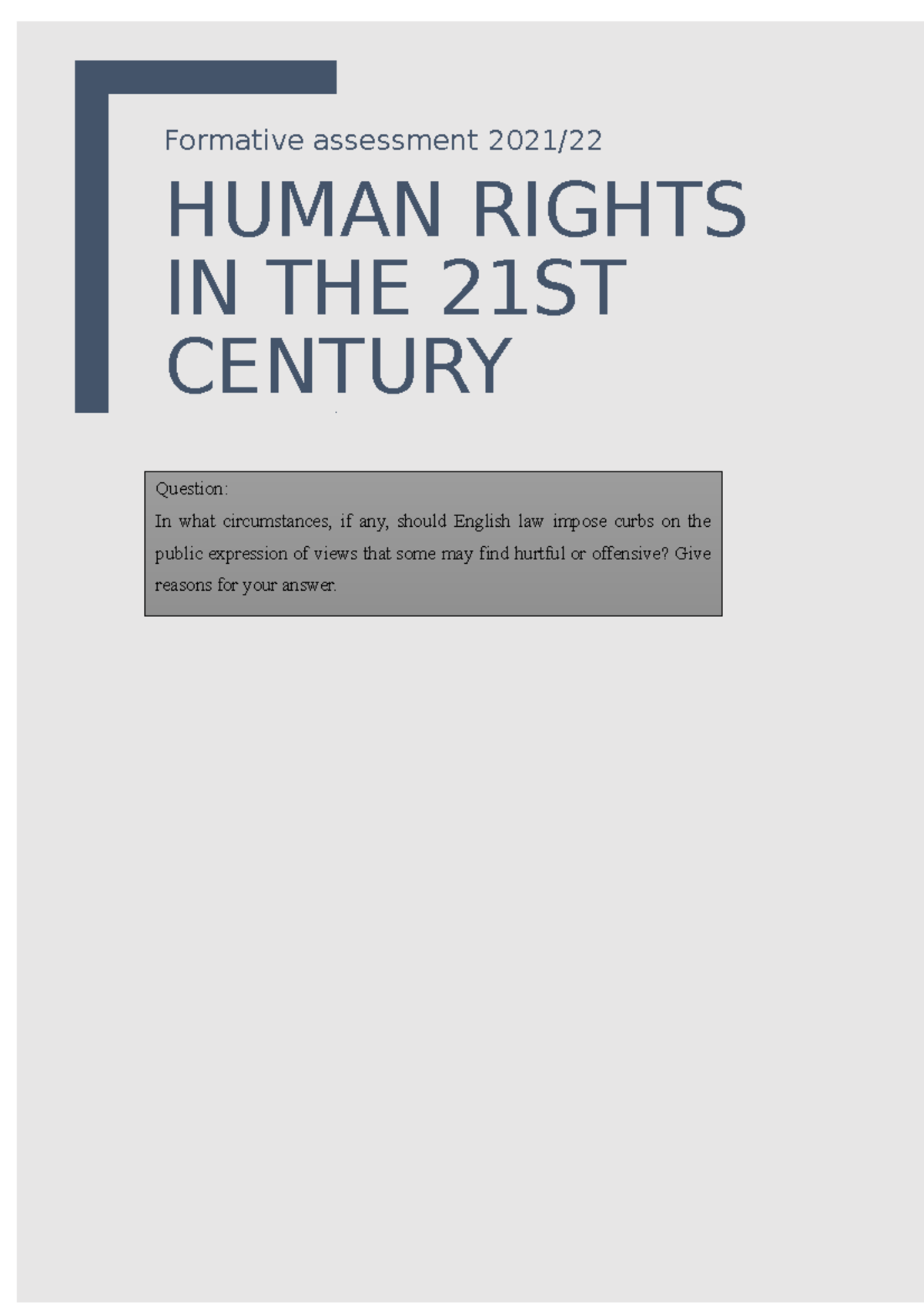 Human rights formative assessment 2021 - LW2270 - Leicester - Studocu