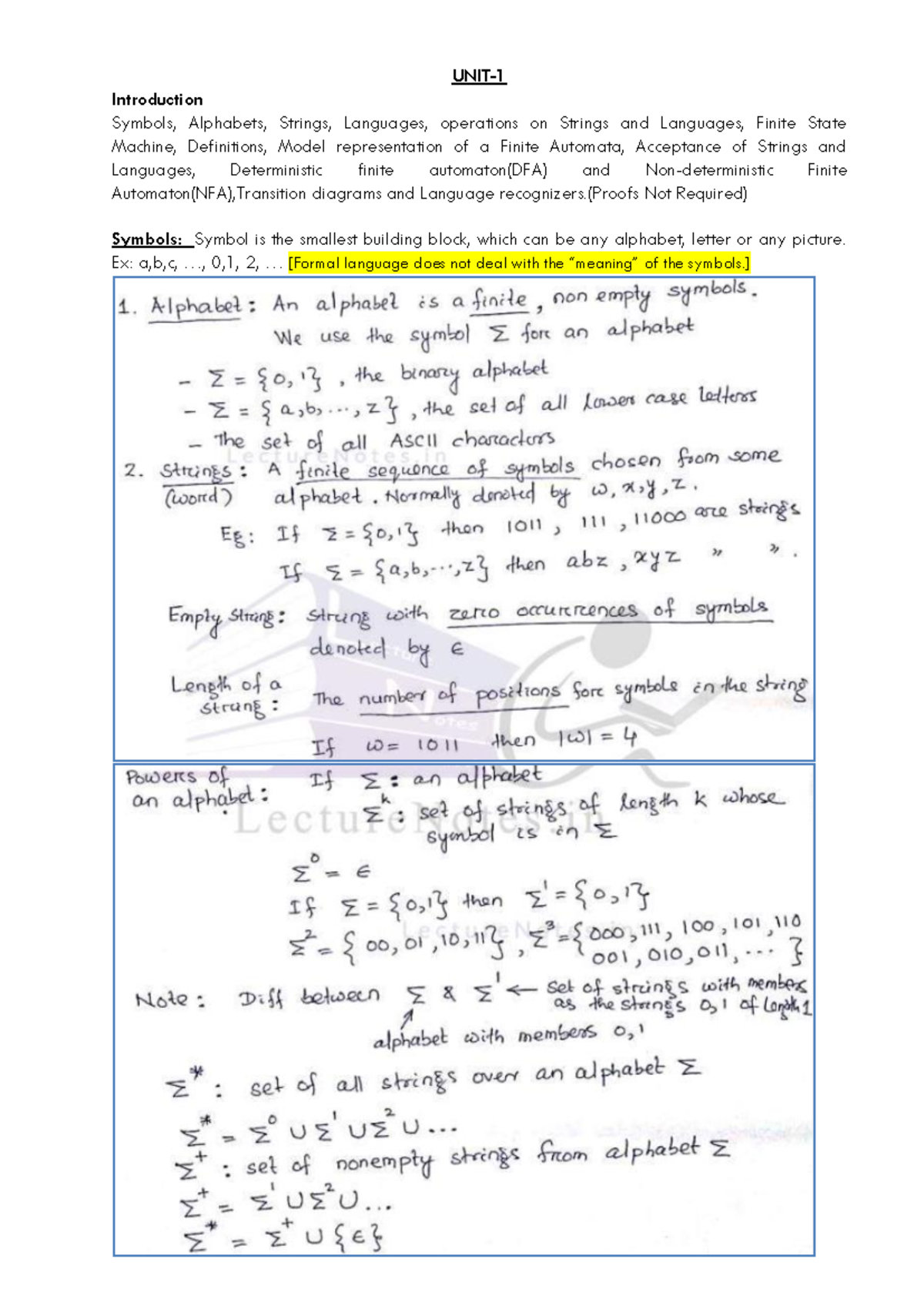Flat all units - UNIT- Introduction Symbols, Alphabets, Strings ...