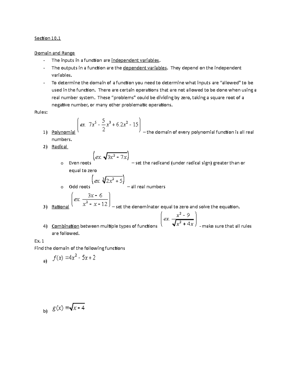 MATH 1324 Section 10.1 Notes - Section 10. Domain and Range - The ...