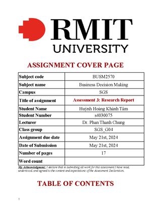 Assignment-1 Business Decision Making RMIT Dr Nhanh Assignment (For ...