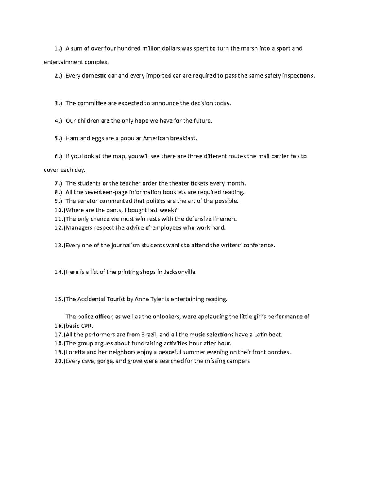 Verb statement - Helpful information for English 1102 - 1.) A sum of ...