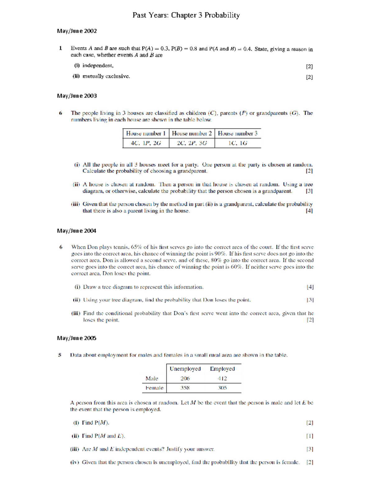 Chapter 3 Probability (Past Years 2002 to 2010 ) - mathematical statistics - Past Years: - Studocu