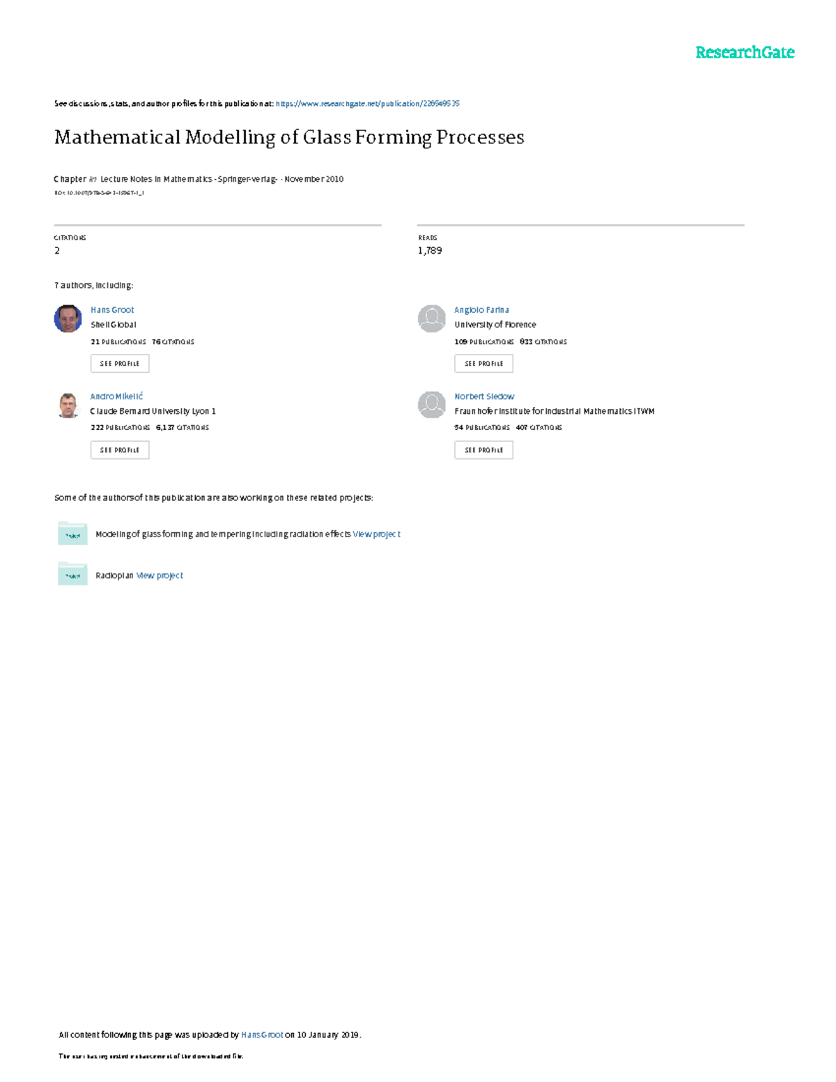 Mathematical Modelling of Glass Forming Processes - See discussions ...