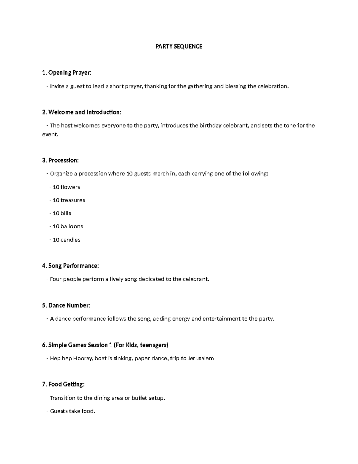 Party Sequence - PARTY SEQUENCE Opening Prayer: Invite a guest to lead ...