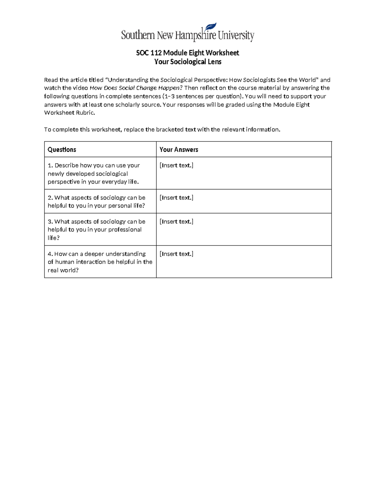 SOC 112 Module Eight Worksheet - SOC 112 Module Eight Worksheet Your ...