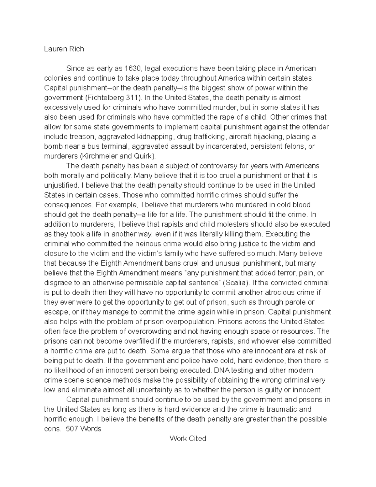 Reflection 13 - Lauren Rich Since as early as 1630, legal executions ...