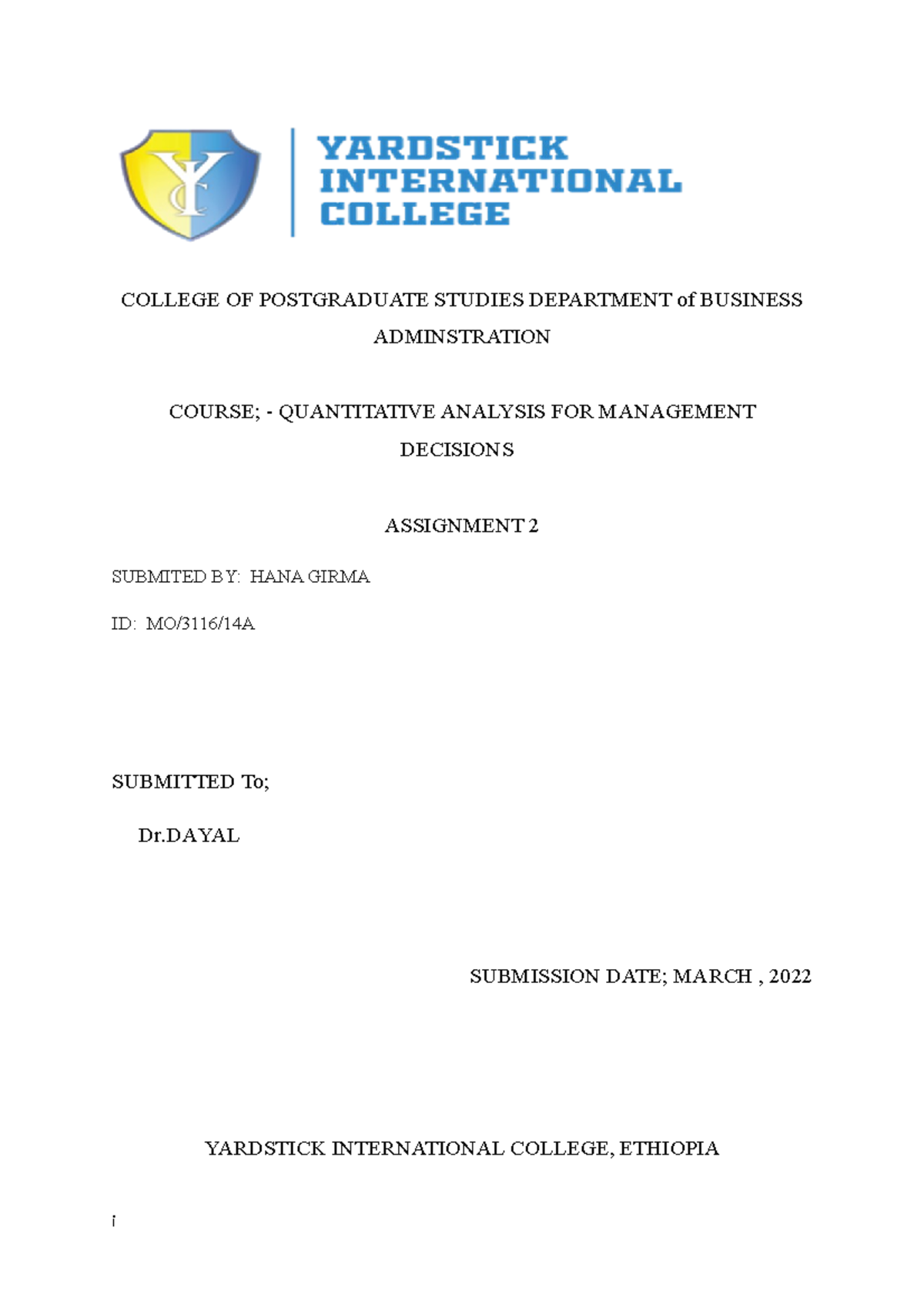 Finished Qualitative ASS 222 - COLLEGE OF POSTGRADUATE STUDIES ...