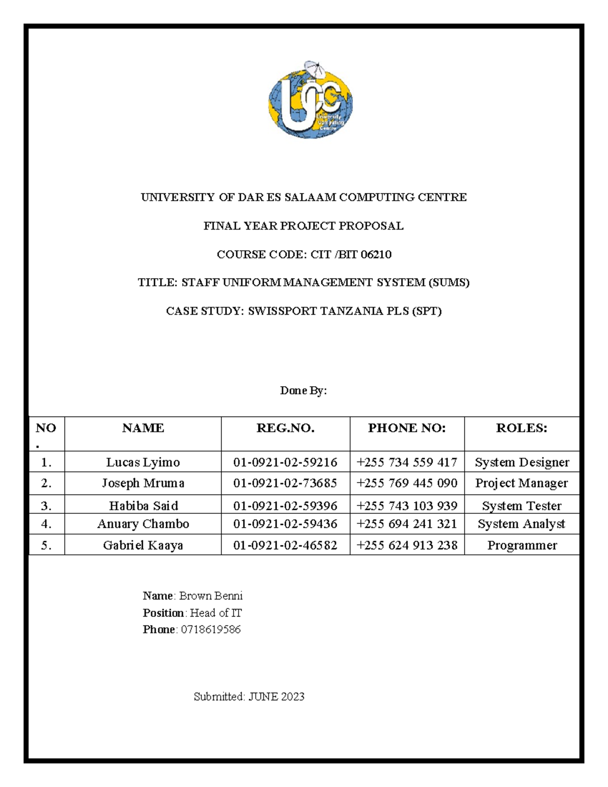 Staff Uniform Management System Proposal NEW v3.2 - UNIVERSITY OF DAR ...