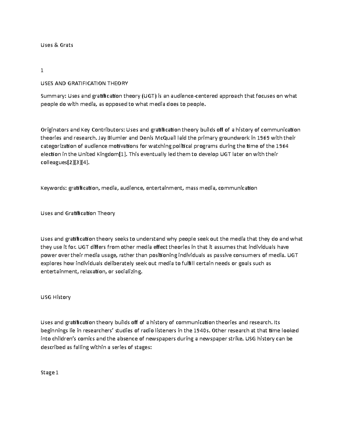 Uses & Gratifications Theory - Uses & Grats 1 USES AND GRATIFICATION ...