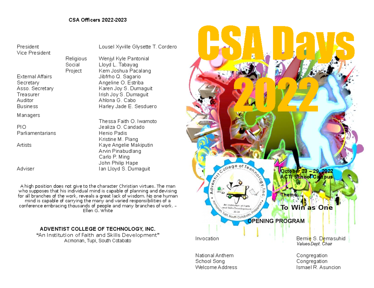 CSA Program Final 2022 - weq - CSA Officers 2022- President Lousel ...