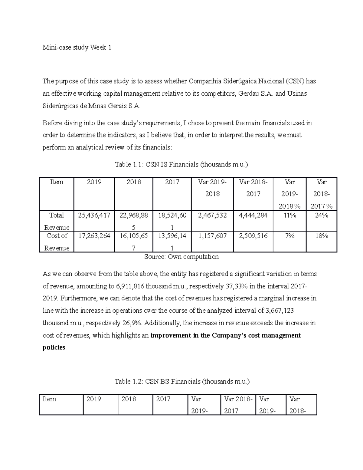 Mini case study W1 - Mini-case study Week 1 The purpose of this case ...