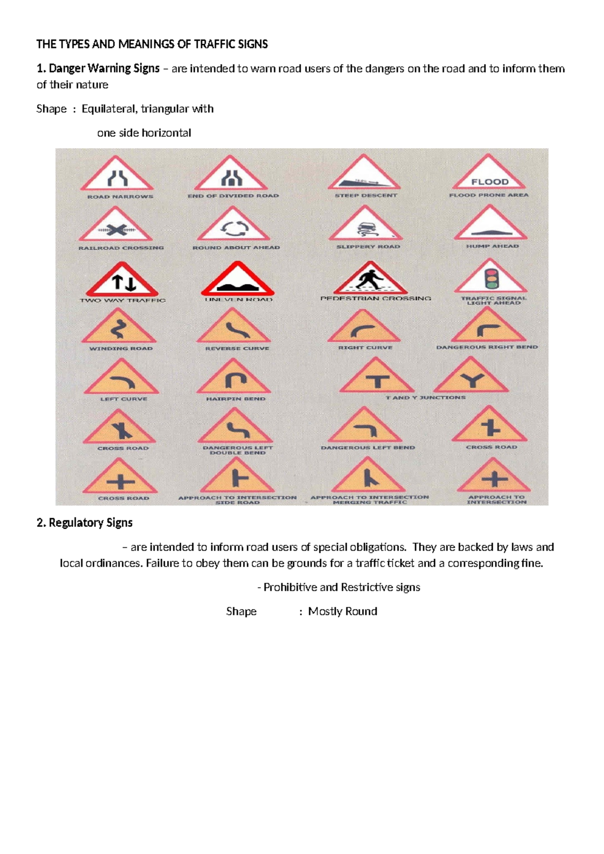 Traffic Signs Symbols - for reference - THE TYPES AND MEANINGS OF ...