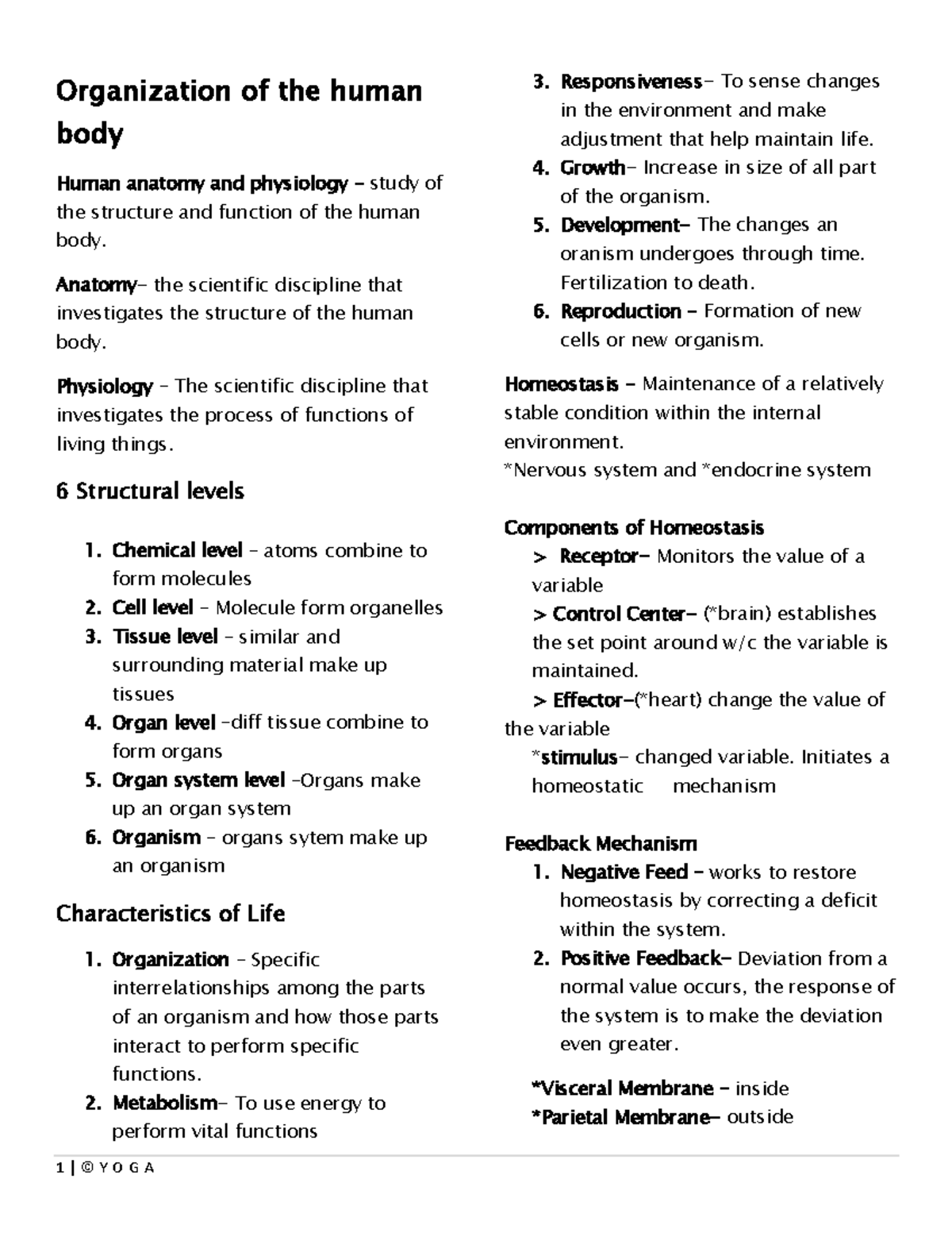 Anatomy and Physiology Reviewer - Organization of the human body Human ...