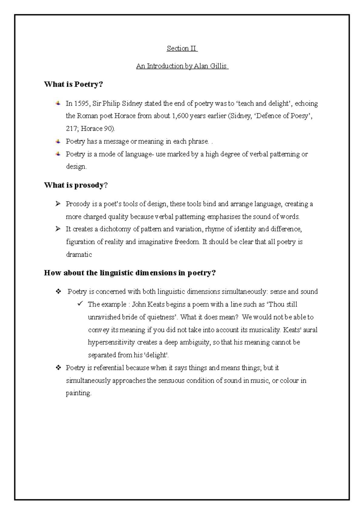 Poetry Summary - English Language Education - UM - Studocu