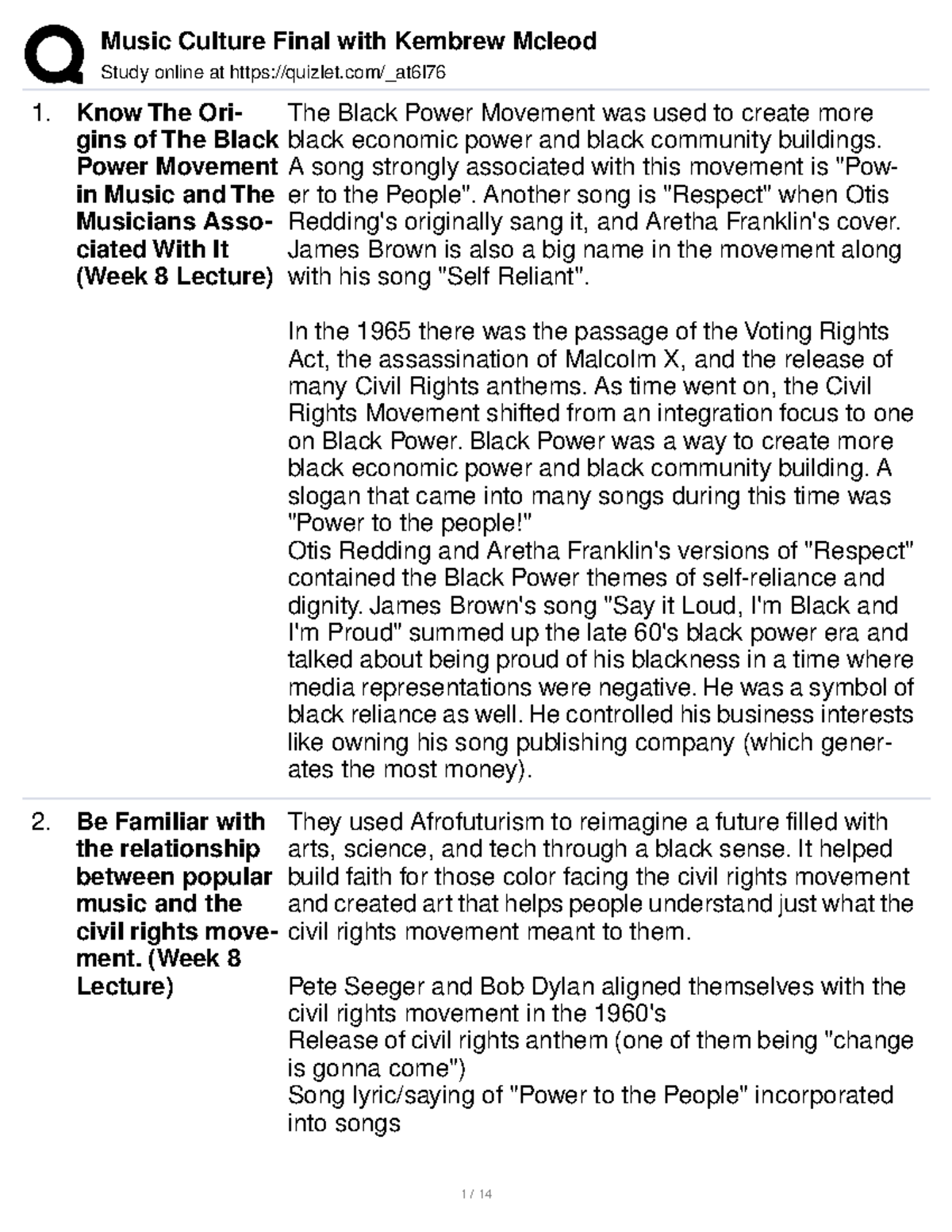 Music social change final - Study online at quizlet/_at6l Know The Ori ...