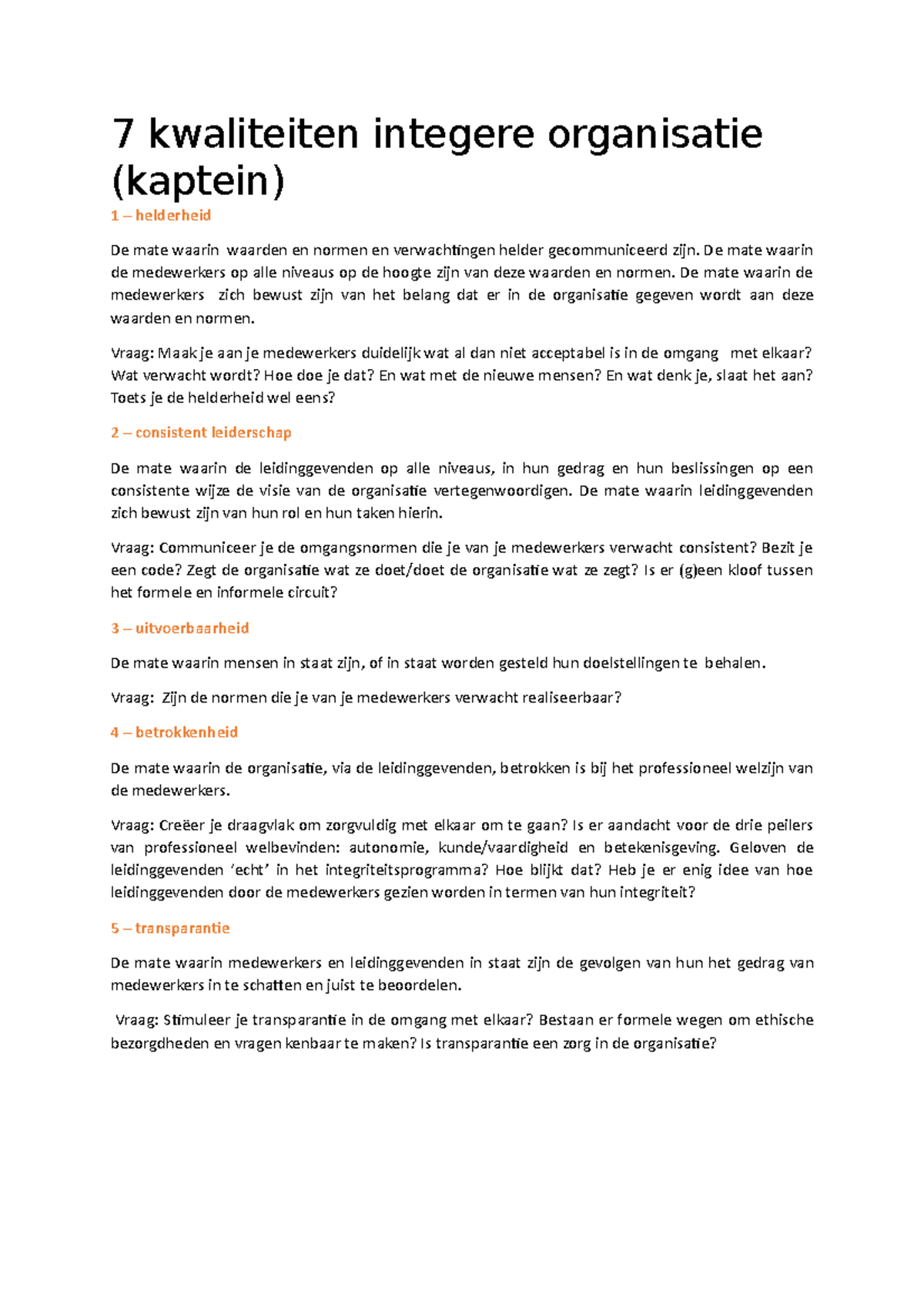 7 Kwaliteiten integere organisatie - Kaptein - 7 kwaliteiten integere ...