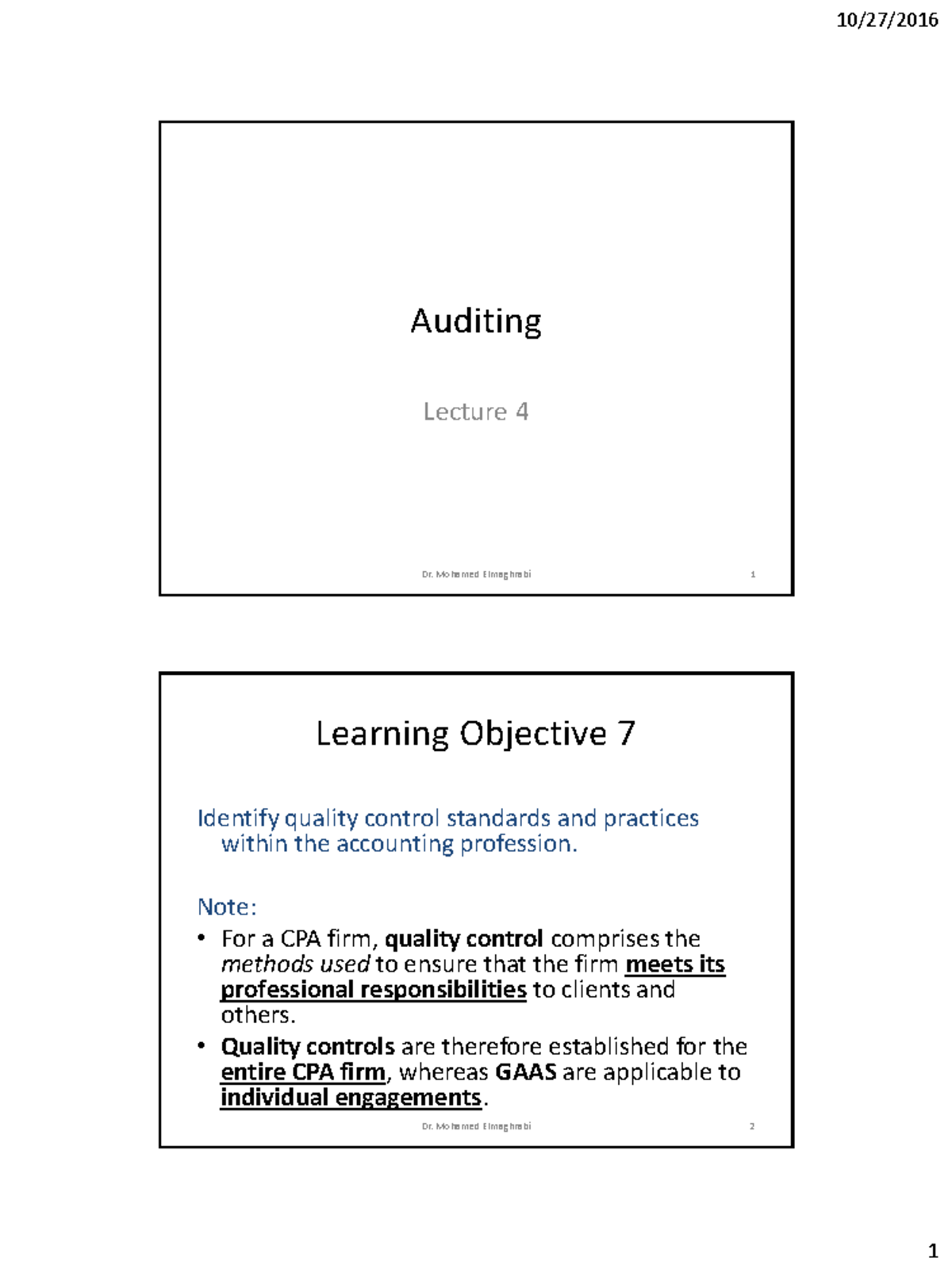 Auditing Lecture 4 Auditing Alvin A Arens Randal J Elder Mark Beasley Auditing Lecture