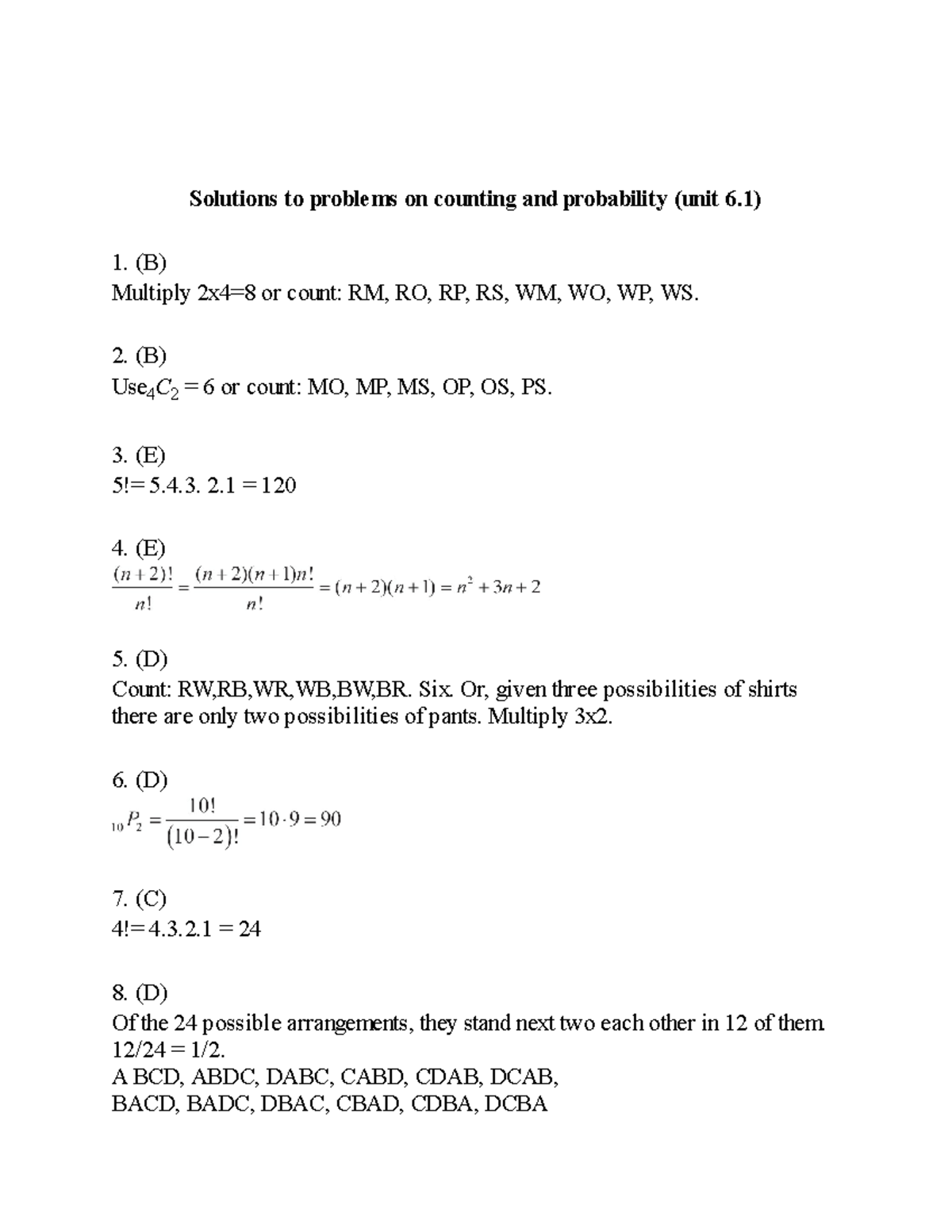 Logarithms AND Remaining Topics - Solutions to problems on counting and ...
