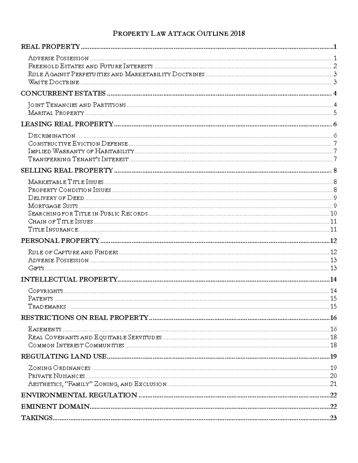 Property Attack Outline - PROPERTY L AW A TTACK OUTLINE REAL PROPERTY A DVERSE POSSESSION ...