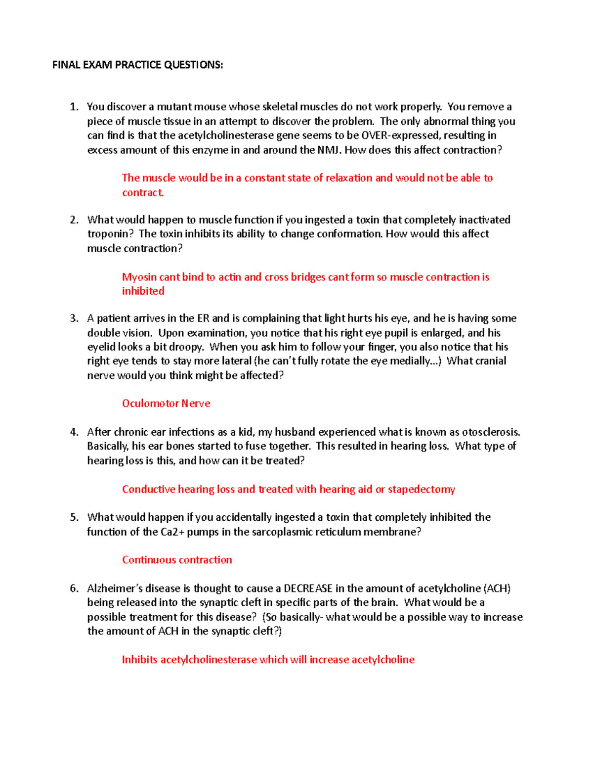 Final EXAM Practice Questions - FINAL EXAM PRACTICE QUESTIONS: You ...