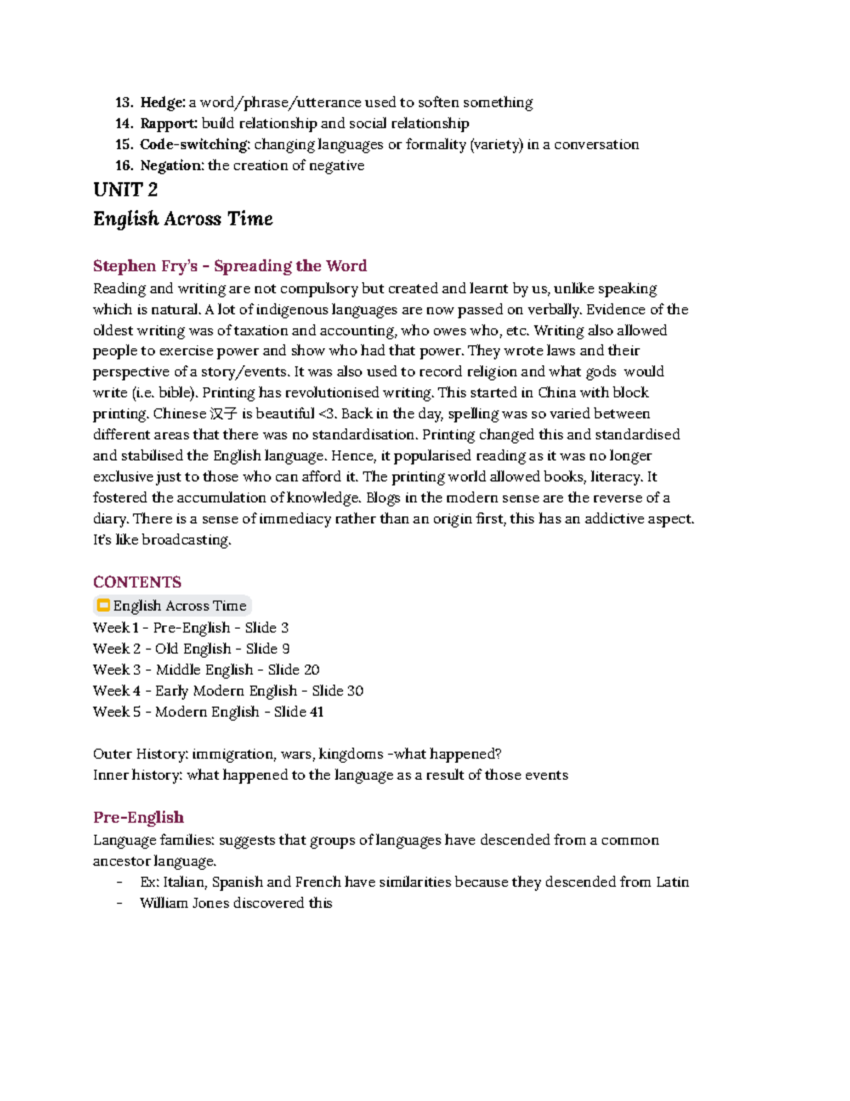 ELA U2 - Metalanguage and examples - Hedge: a word/phrase/utterance ...