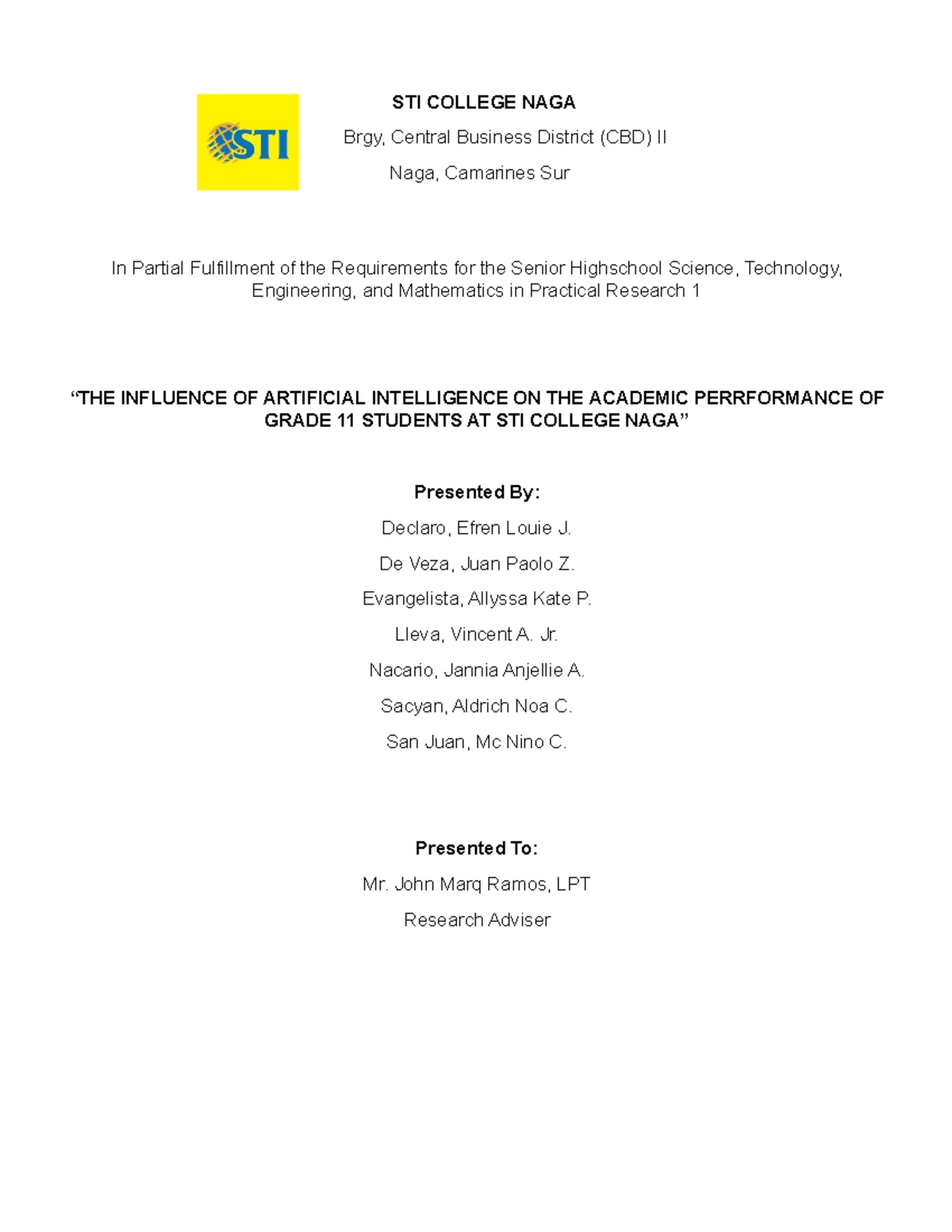 Practical Research 1 STEM 1B 1 - STI COLLEGE NAGA Brgy, Central ...