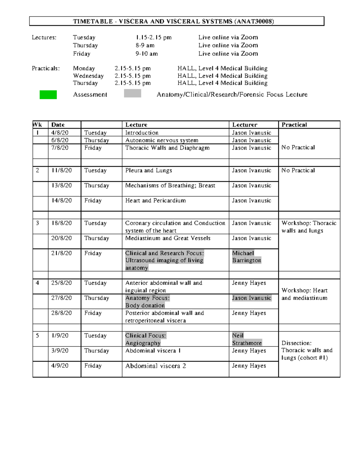 Timetable 2020 24 7 20 - TIMETABLE - VISCERA AND VISCERAL SYSTEMS ...
