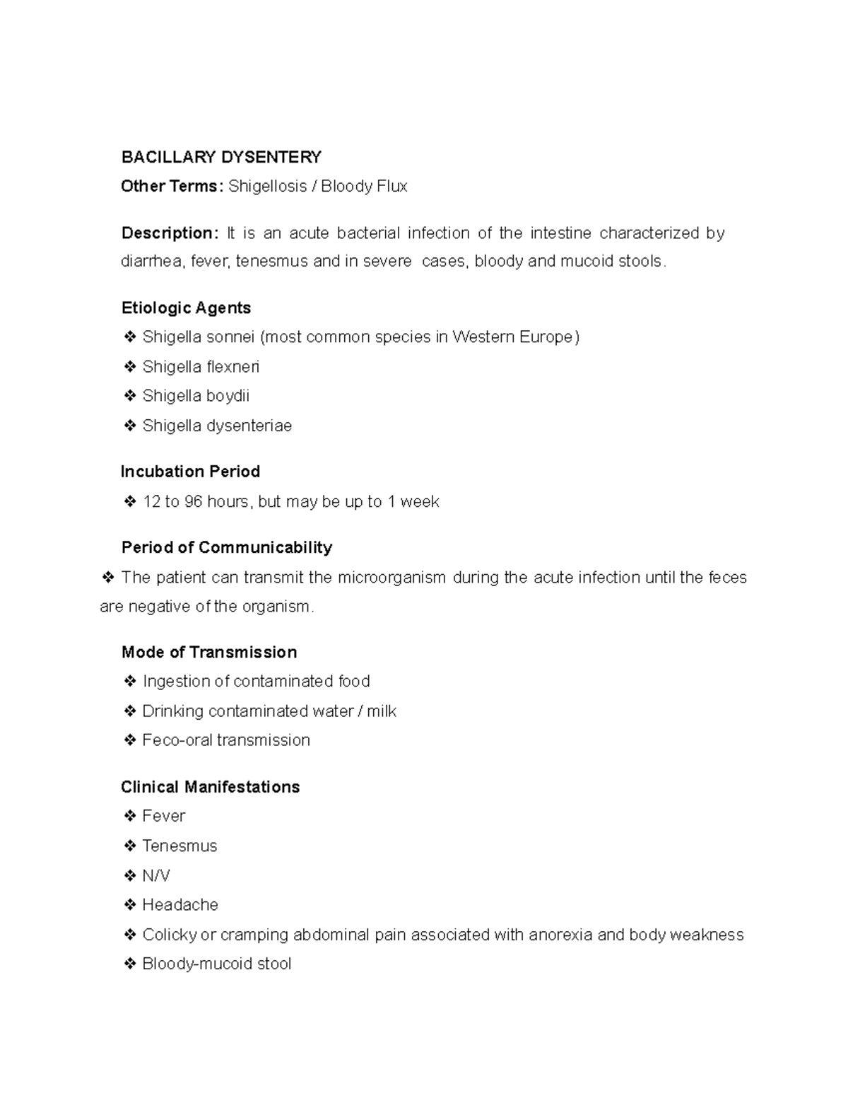 Bacillary Dysentery - NOTES - BACILLARY DYSENTERY Other Terms ...