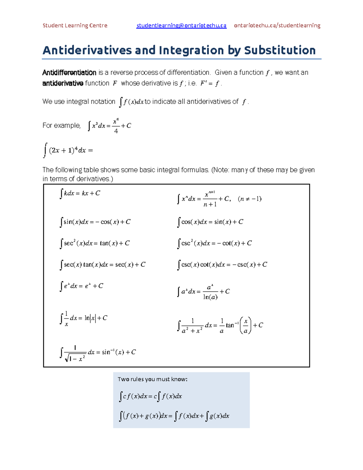 Calculus 1 - U-Substitution and Anti-Derivatives Practice ...