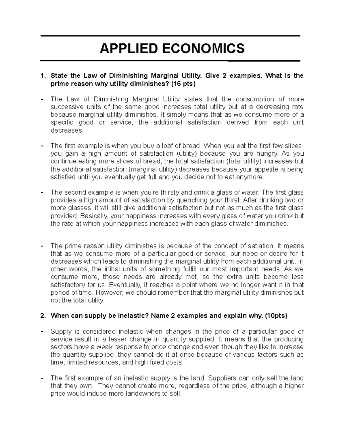 Applied Economics - Utility - APPLIED ECONOMICS State the Law of ...