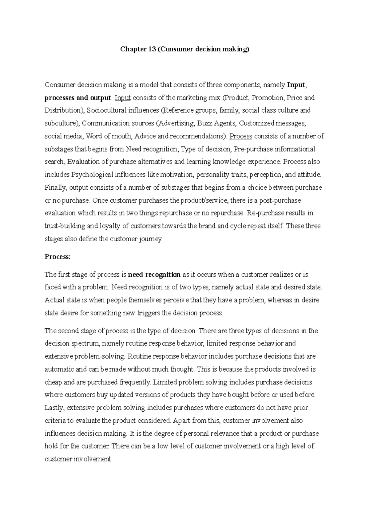 A1 Chapter 1 - Lecture notes - Chapter 13 (Consumer decision making ...