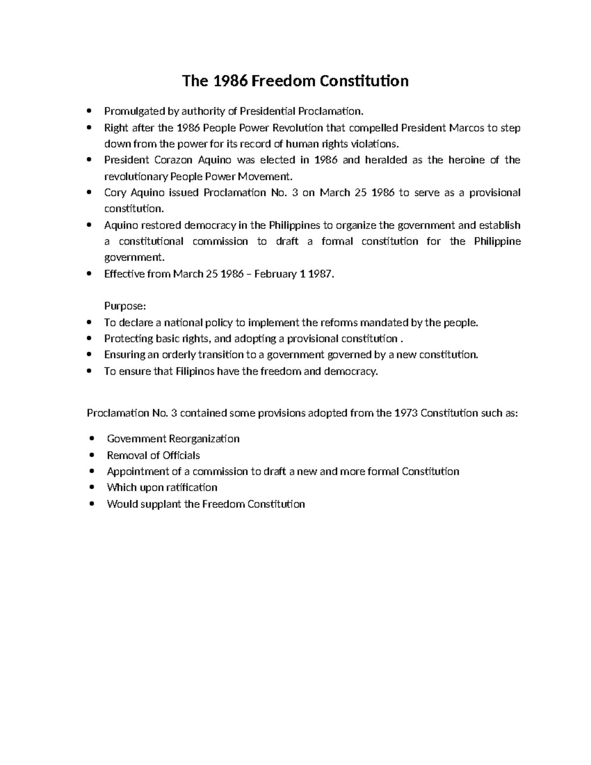 The 1986 Freedom Constitution ...