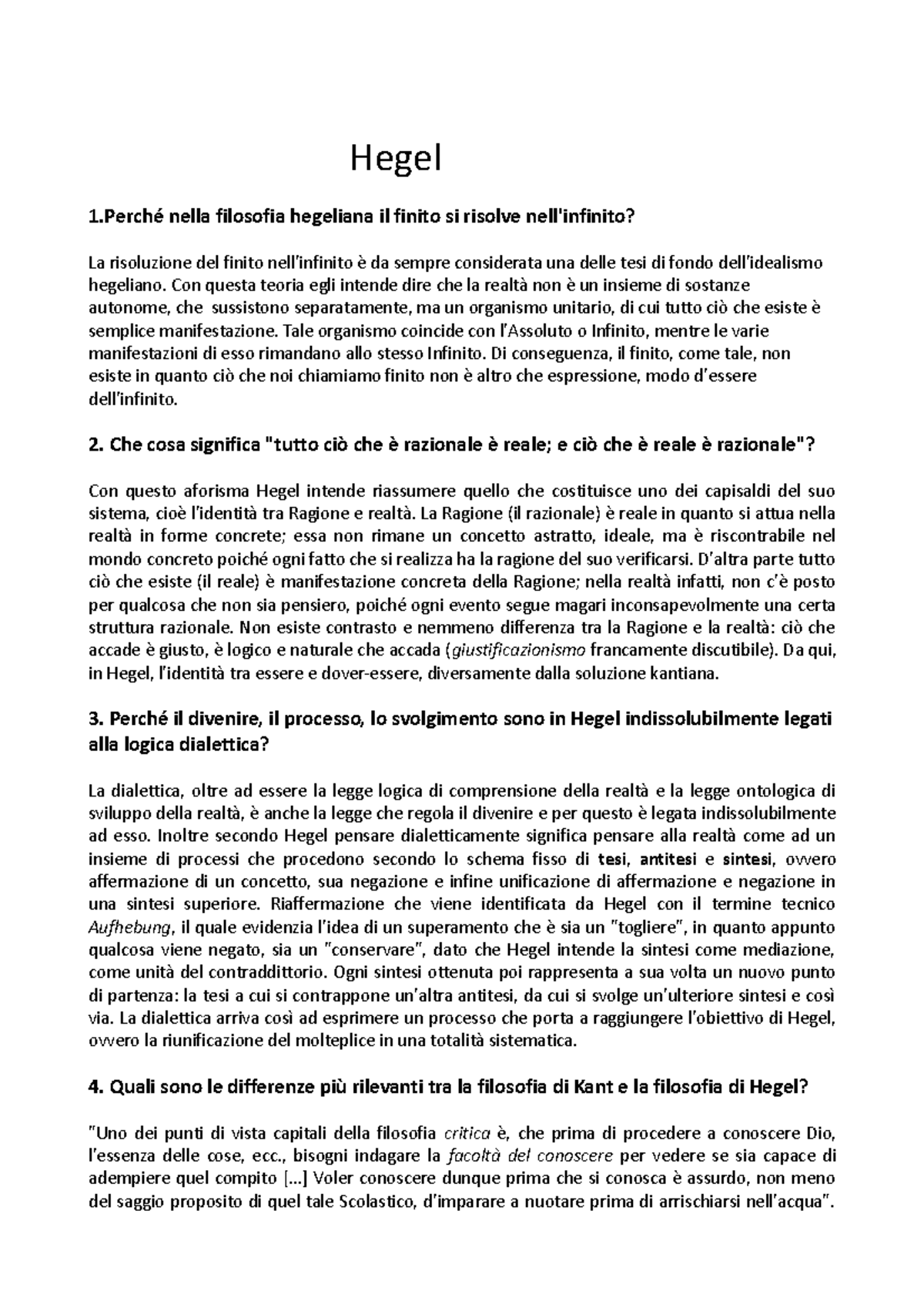 Hegel - Hegel 1é nella filosofia hegeliana il finito si risolve nell'infinito? La risoluzione ...