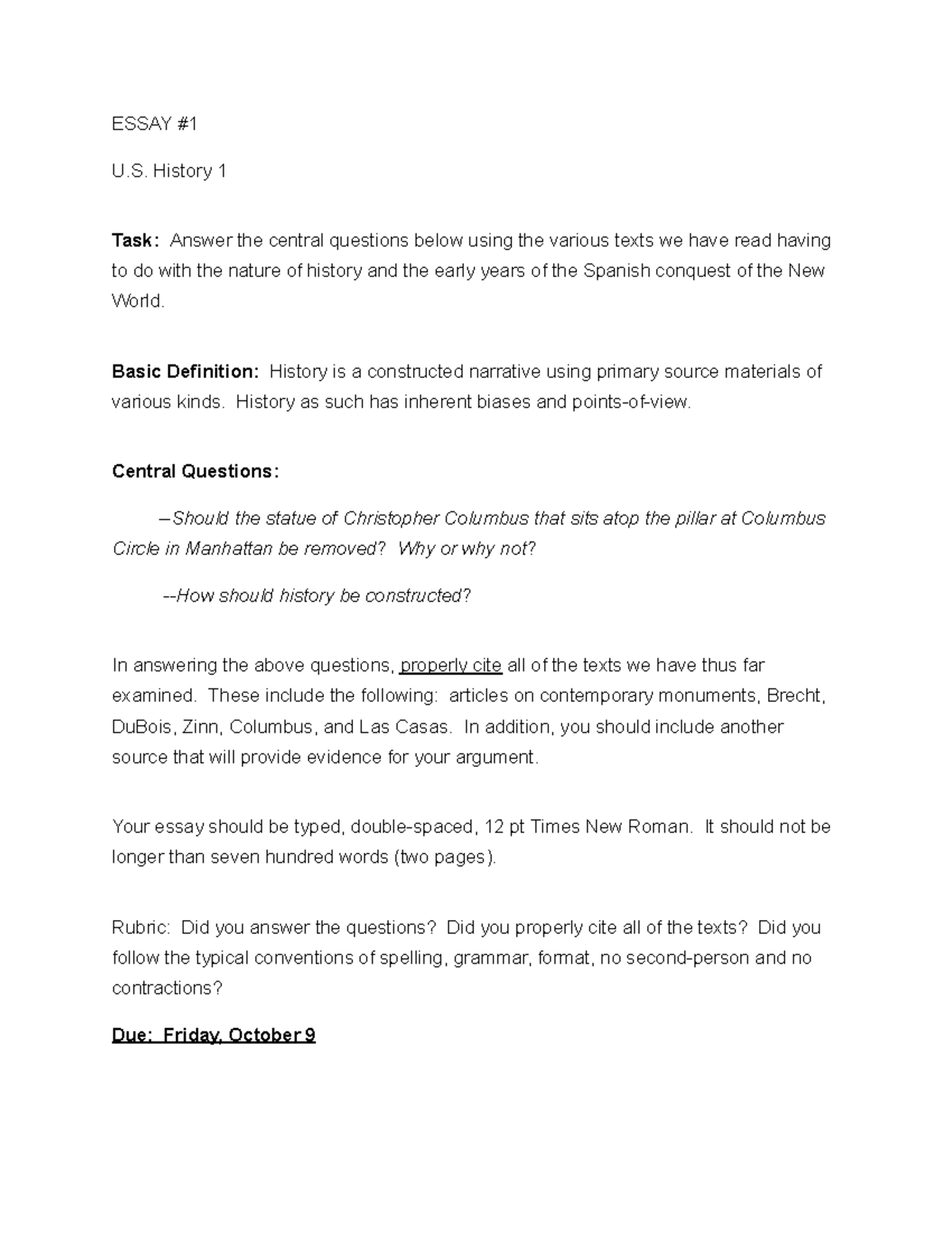What is history Essay - ESSAY U. History 1 Task: Answer the central ...