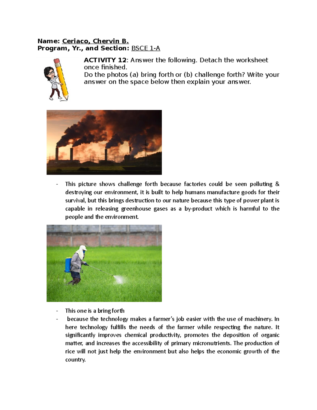 BSCE 1A sts21 awesa - Name: Ceriaco, Chervin B. Program, Yr., and ...