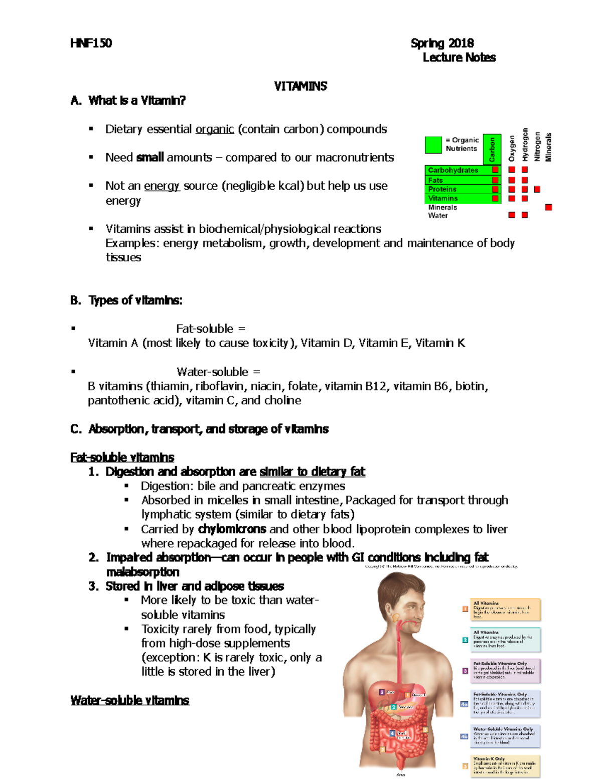 FAT Soluble Vitamin - Lecture Notes VITAMINS A. What is a Vitamin ...