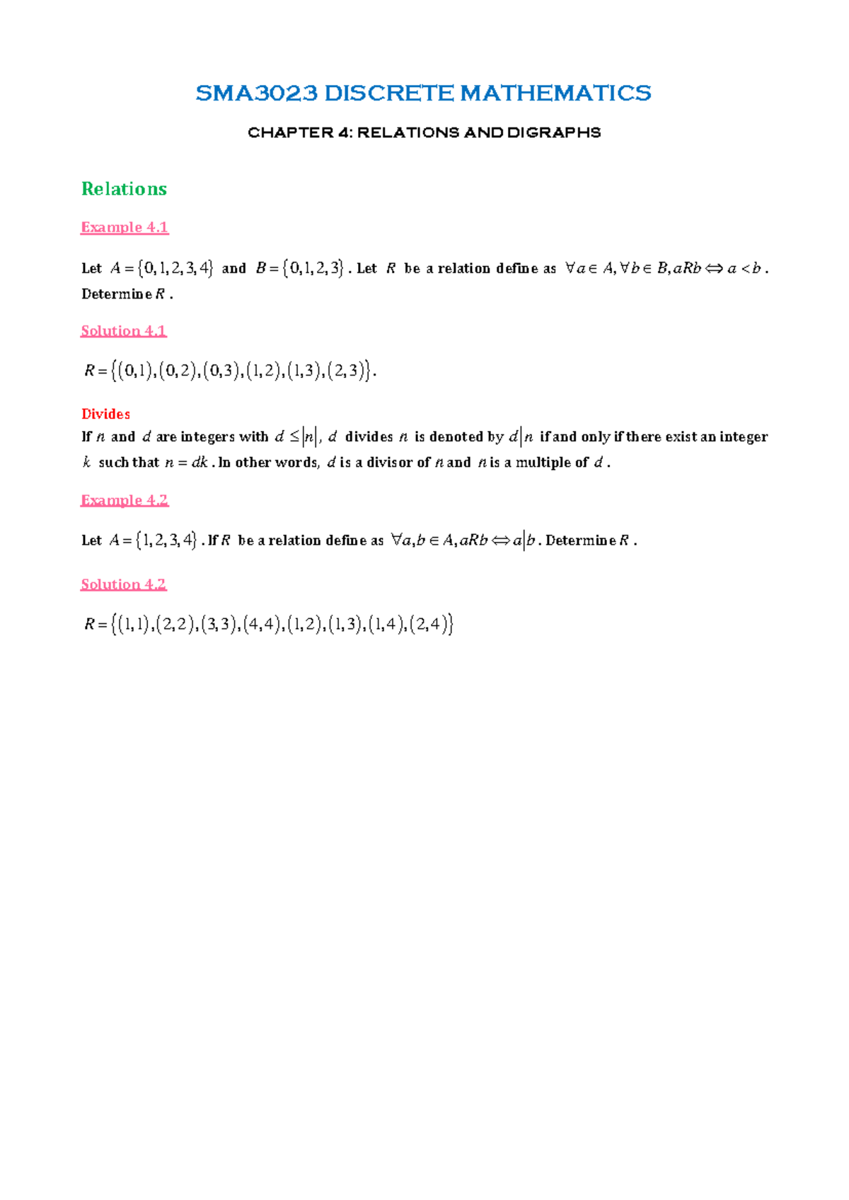 Chapter 4 - this is notes - SMA3023 DISCRETE MATHEMATICS CHAPTER 4 ...