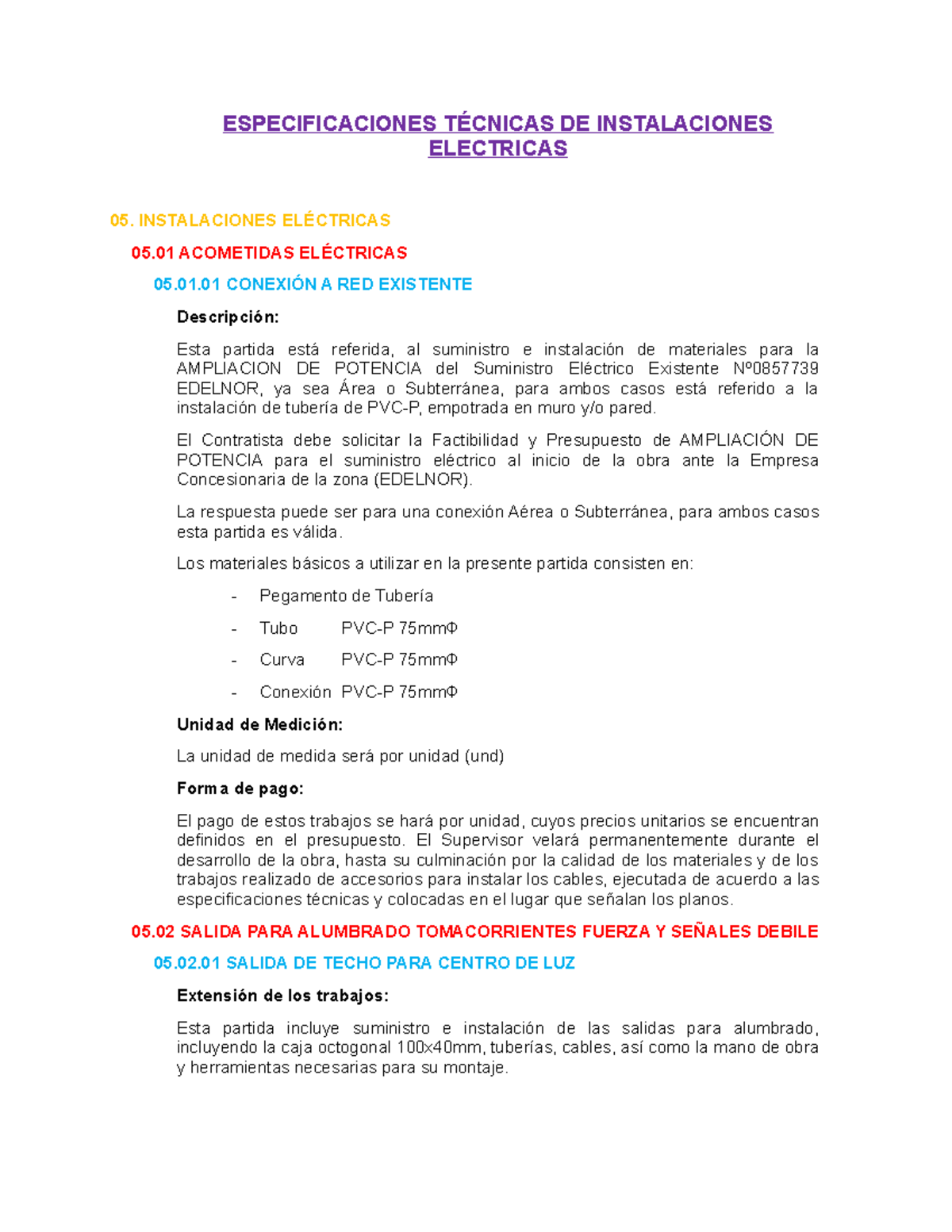 006 Especificaciones Técnicas DE Instalaciones Electricas - ESPECIFICACIONES TÉCNICAS DE - Studocu