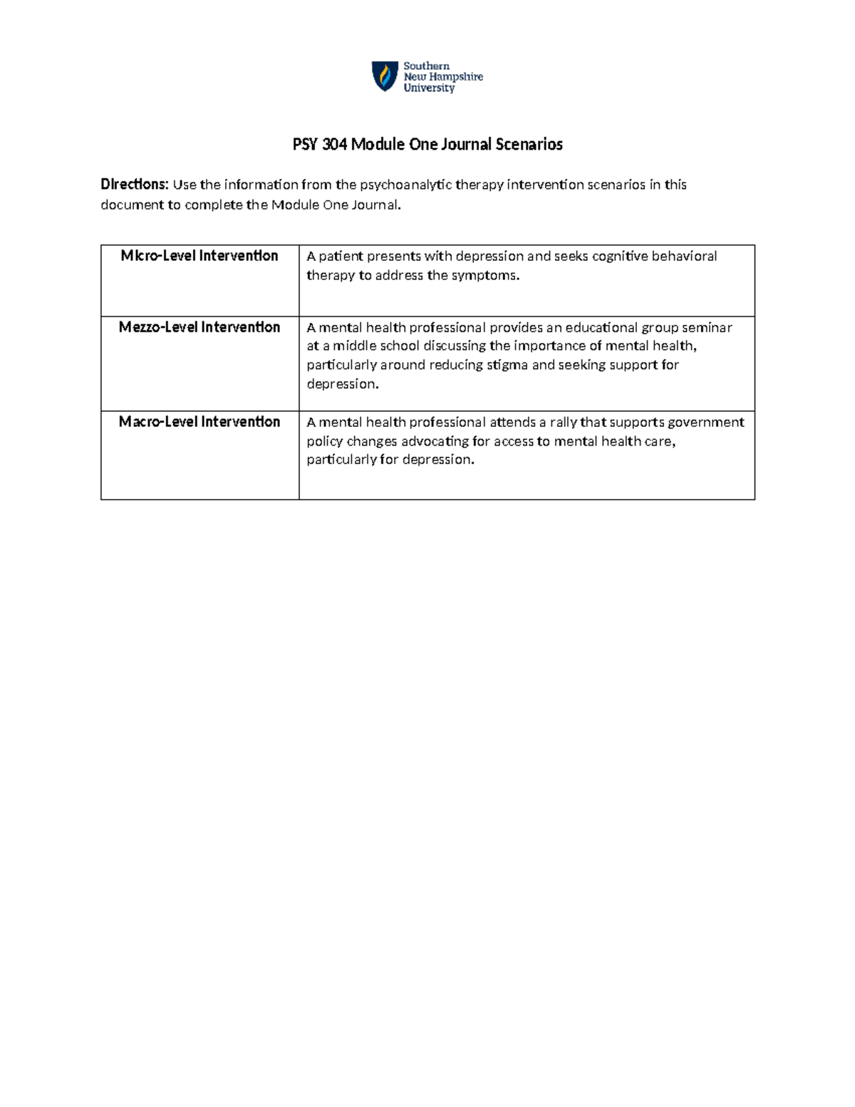 PSY 304 Module One Journal Scenarios - PSY 304 Module One Journal Scenarios Directions: Use the ...