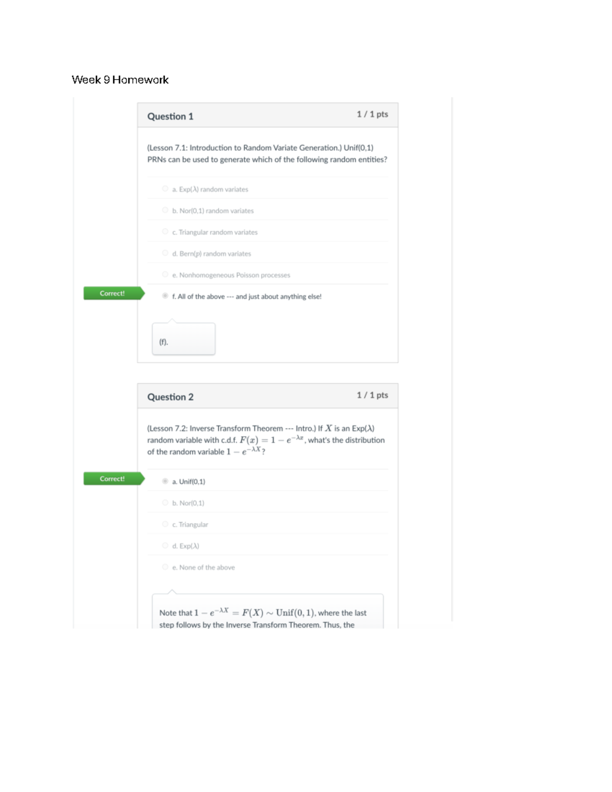 Week 9 Homework ISYE6644 - Week 9 Homework Question 1 pts (Lesson 7: Introduction to Random ...