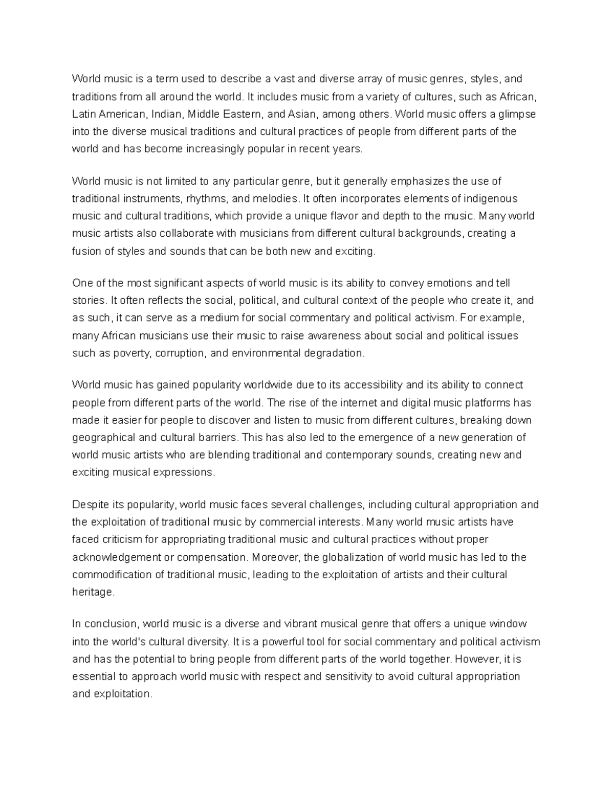 Music styles in the world - World music is a term used to describe a ...