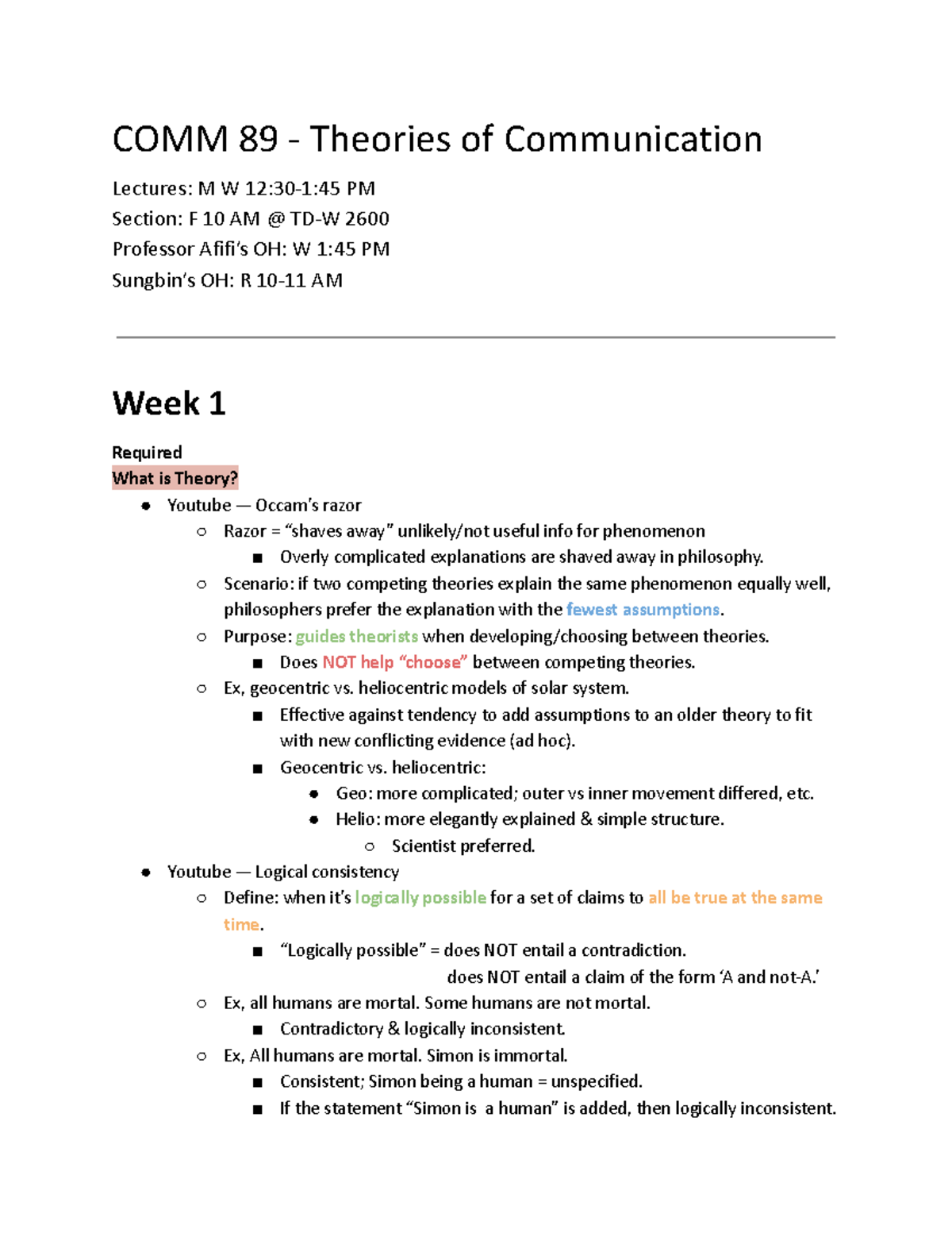 COMM 89 - Detailed notes of ALL lectures throughout course including ...