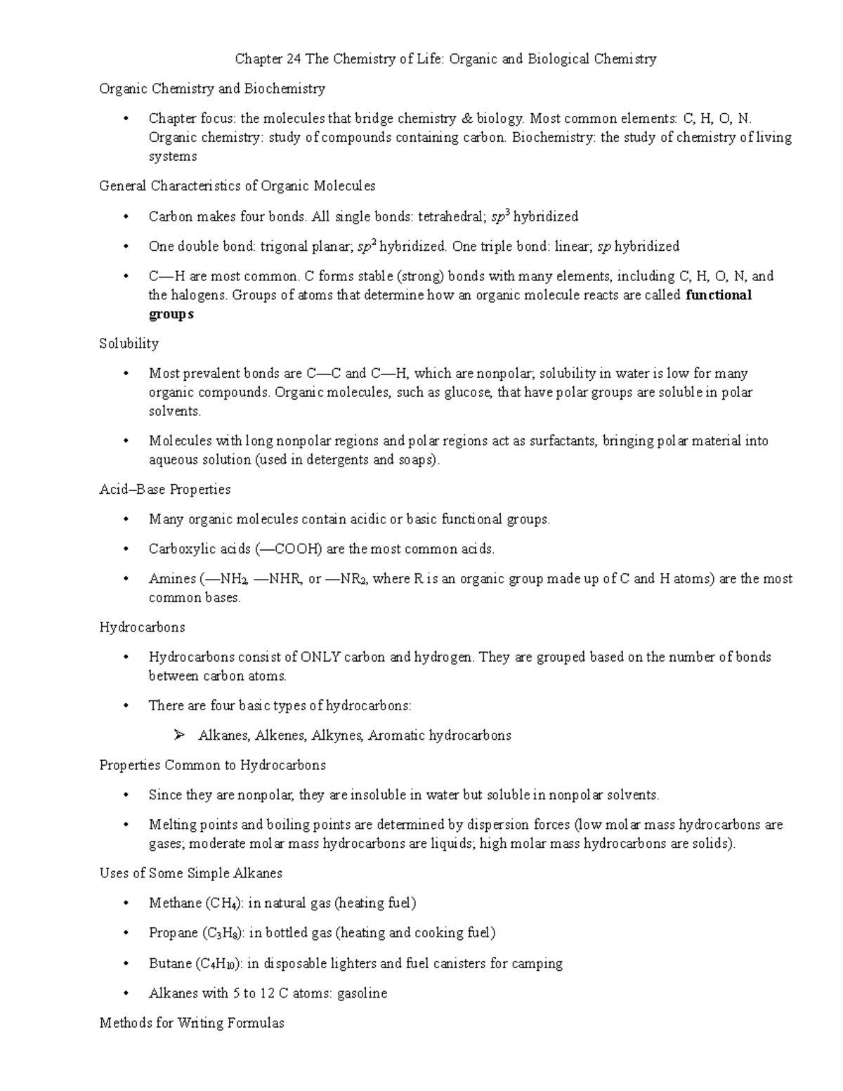 Chem 1412 Ch 24 - Detailed notes - Chapter 24 The Chemistry of Life ...