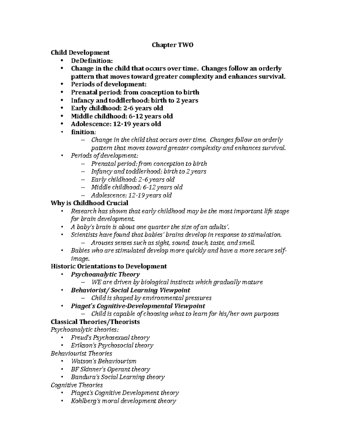 Lecture notes, chapter 2 - Chapter TWO Child Development DeDefinition ...