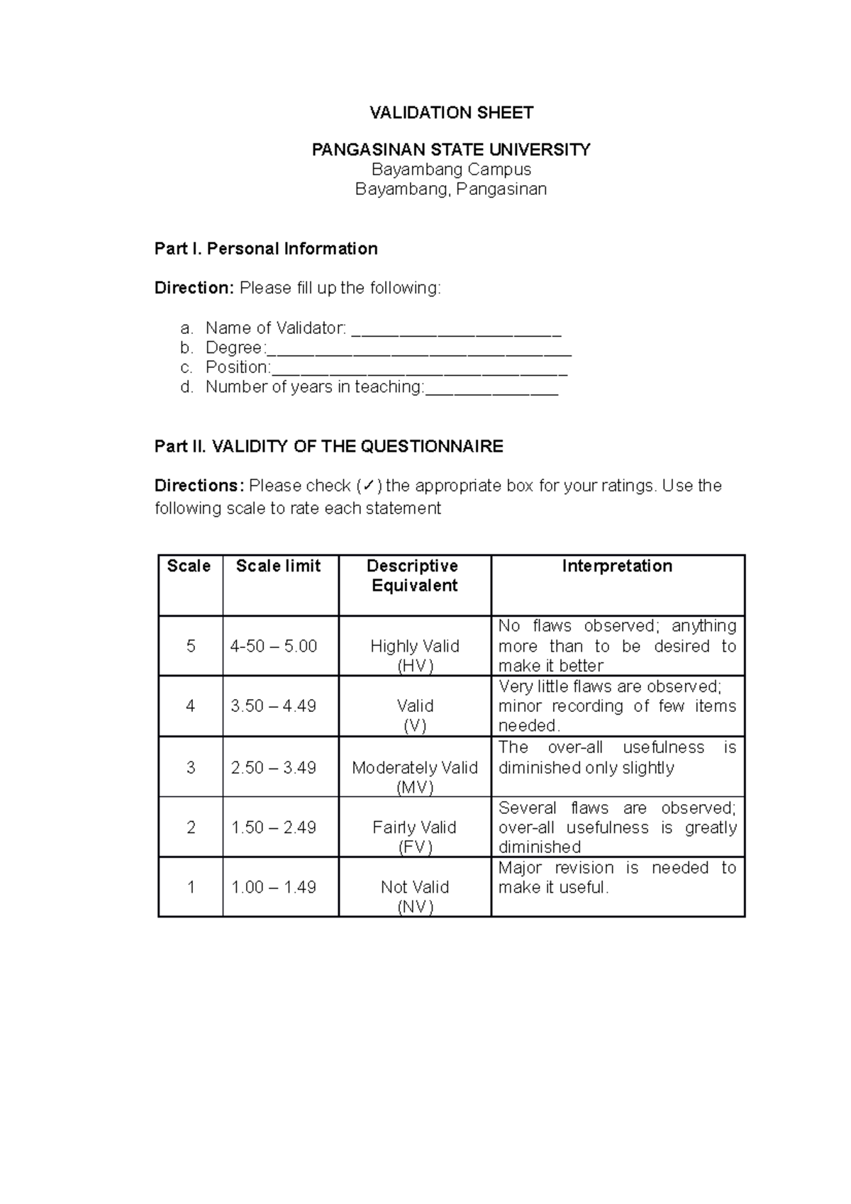 Sheet-SIR- Emman - Helpful. - VALIDATION SHEET PANGASINAN STATE ...